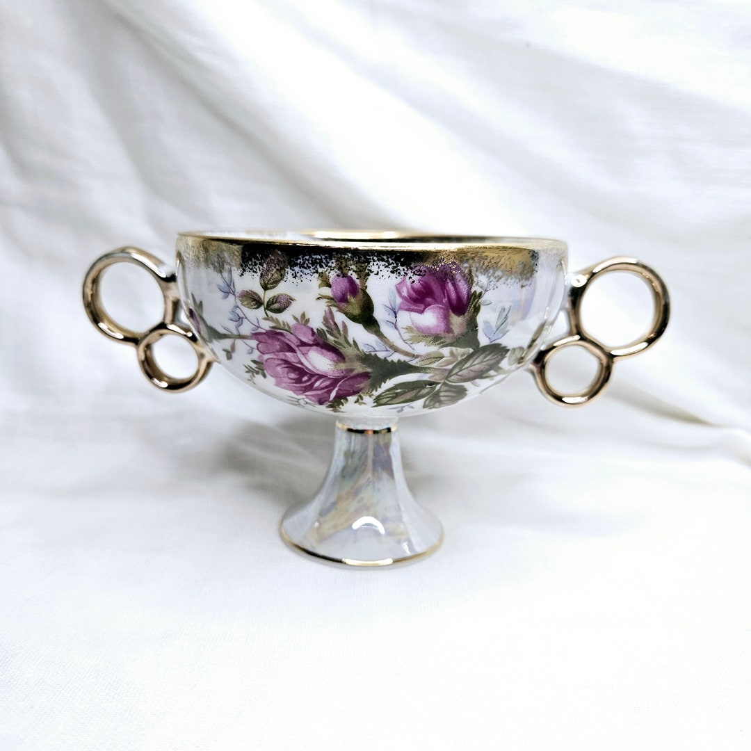 Pink Rose With 24k Trim Lusterware Compote China Dish With 2 Handles ...