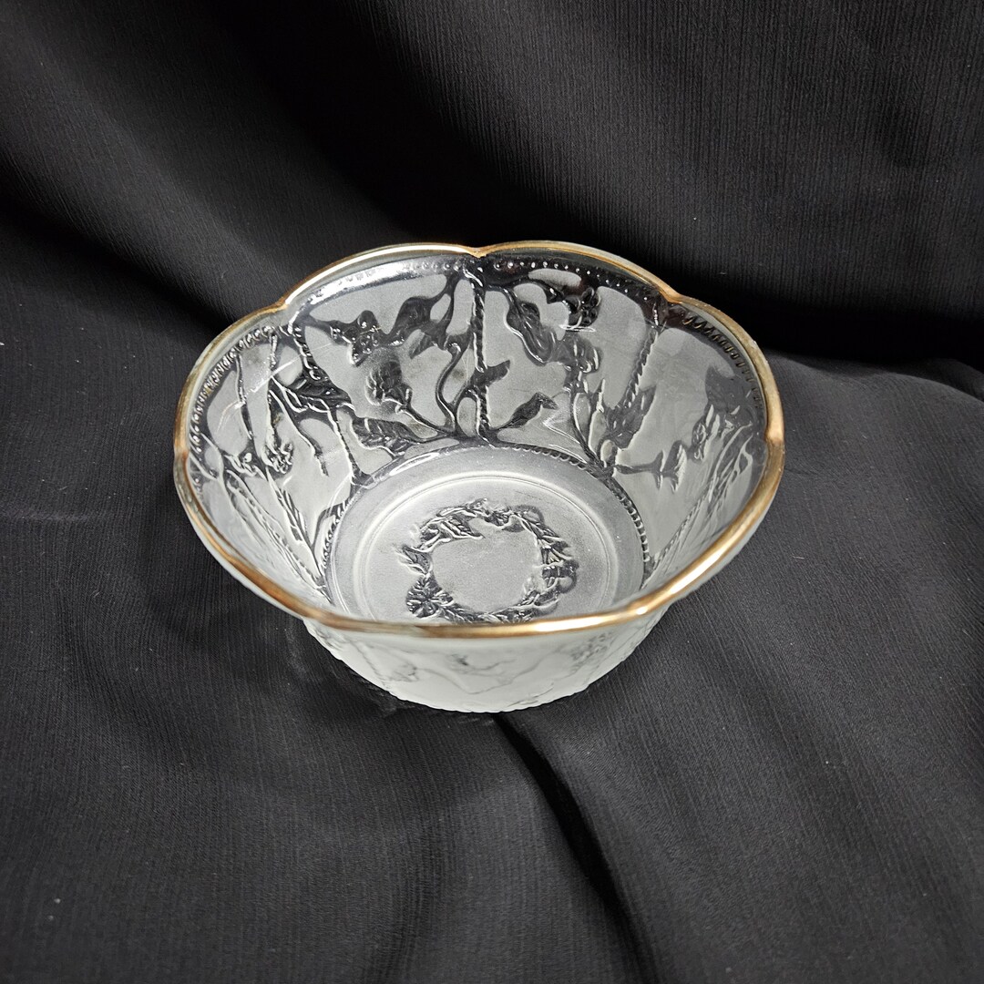 Crystal Clear Frosted Bowl With Gold Rim - Etsy