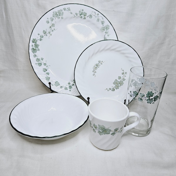 White With Green Corelle Dishes - Etsy
