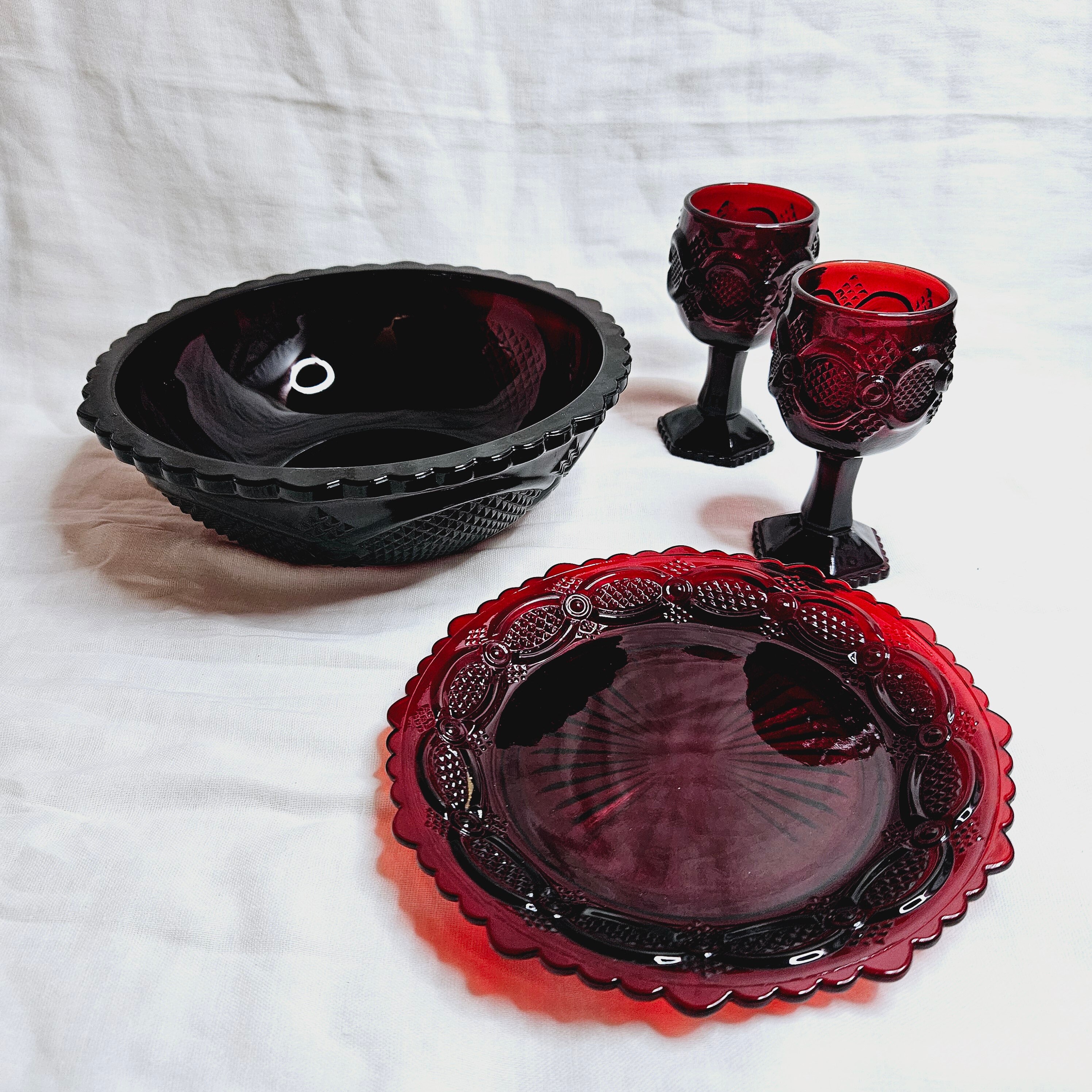 Ruby Red Glass Dinnerware, Vintage Avon Cape Cod Ruby Red Dinnerware - Etsy