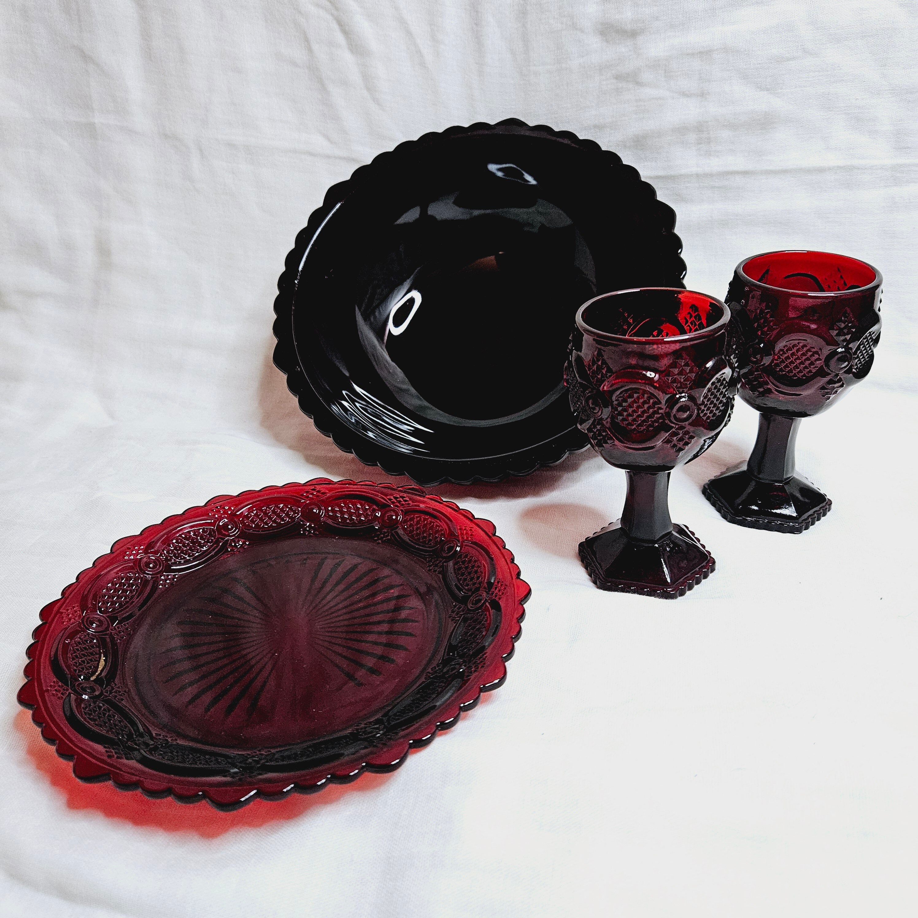 Ruby Red Glass Dinnerware, Vintage Avon Cape Cod Ruby Red Dinnerware - Etsy