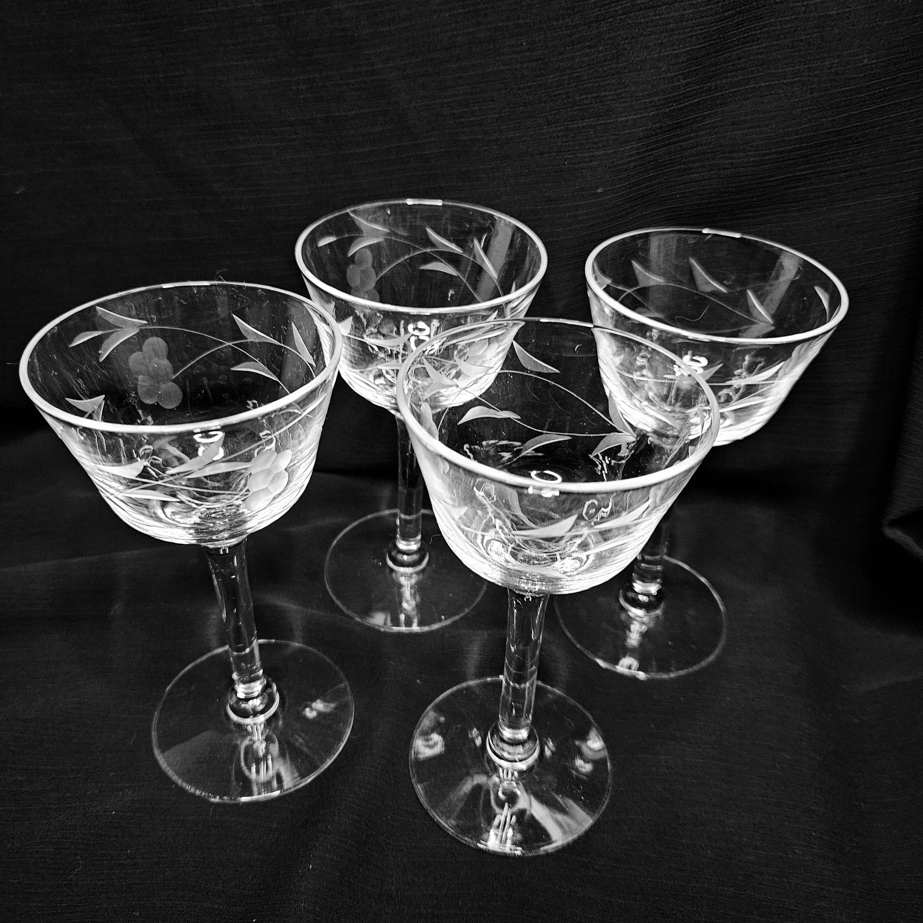 Vintage Wheel Cut Stemware Sets, Wheel Cut Floral Etched Stemware - Etsy