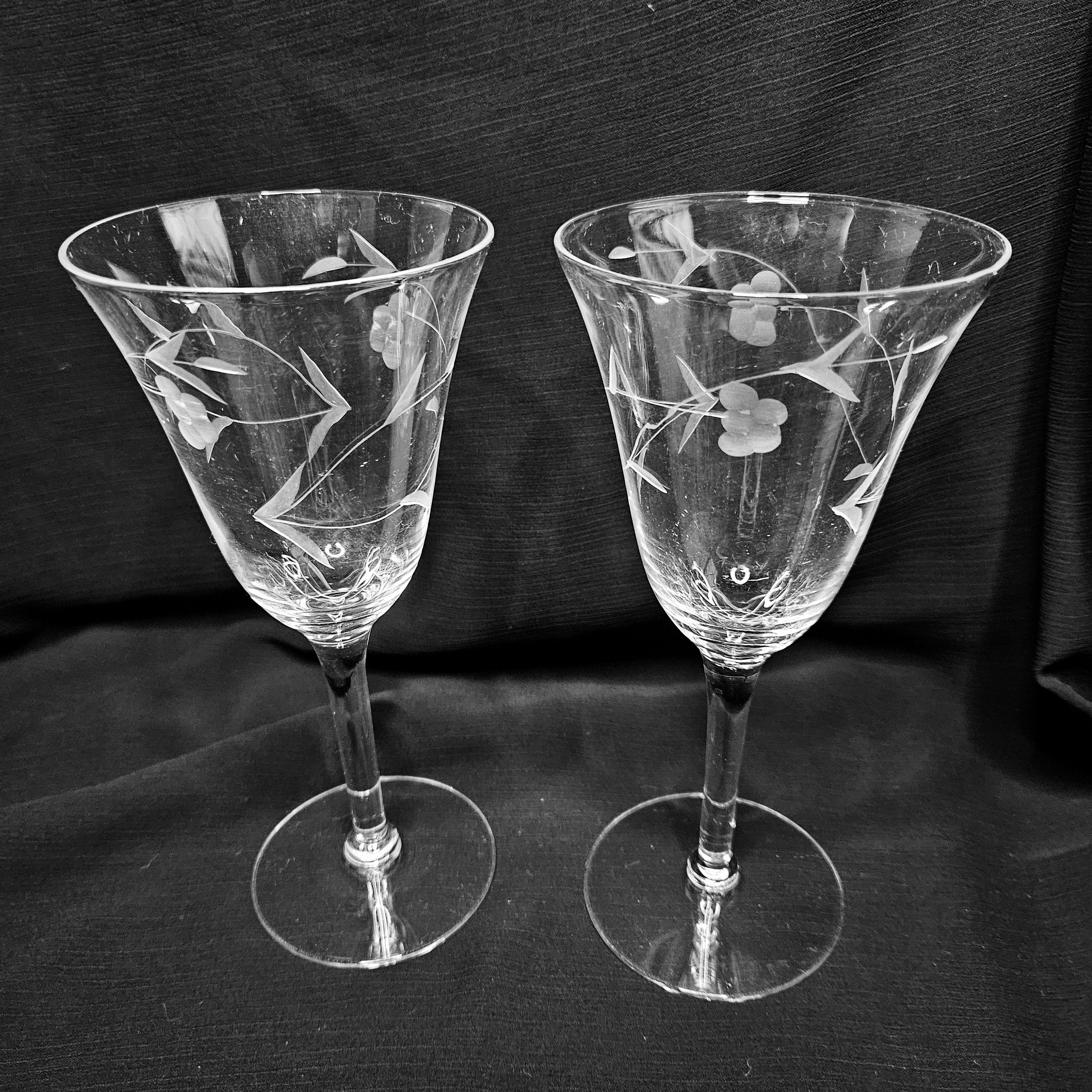 Vintage Wheel Cut Stemware Sets, Wheel Cut Floral Etched Stemware - Etsy
