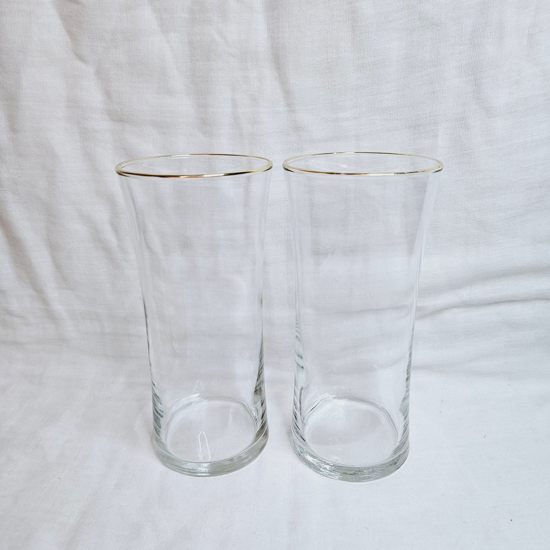 Mid Century Gold Leaf Rim Tall Iced Tea Glasses, Tall Flare Glasses ...