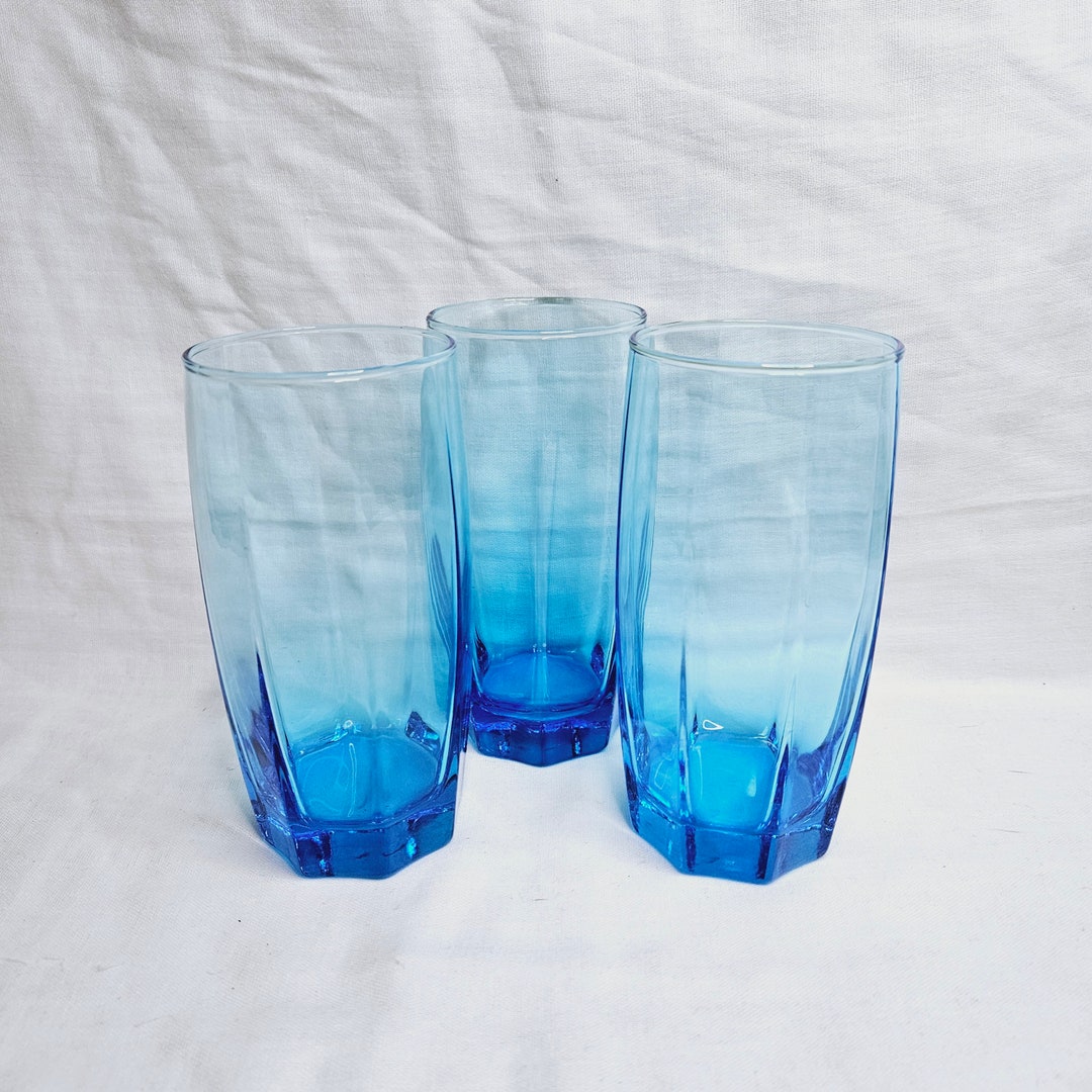 Blue Glass Tumblers, Vintage Glassware Set From Cristar in Aqua Blue ...
