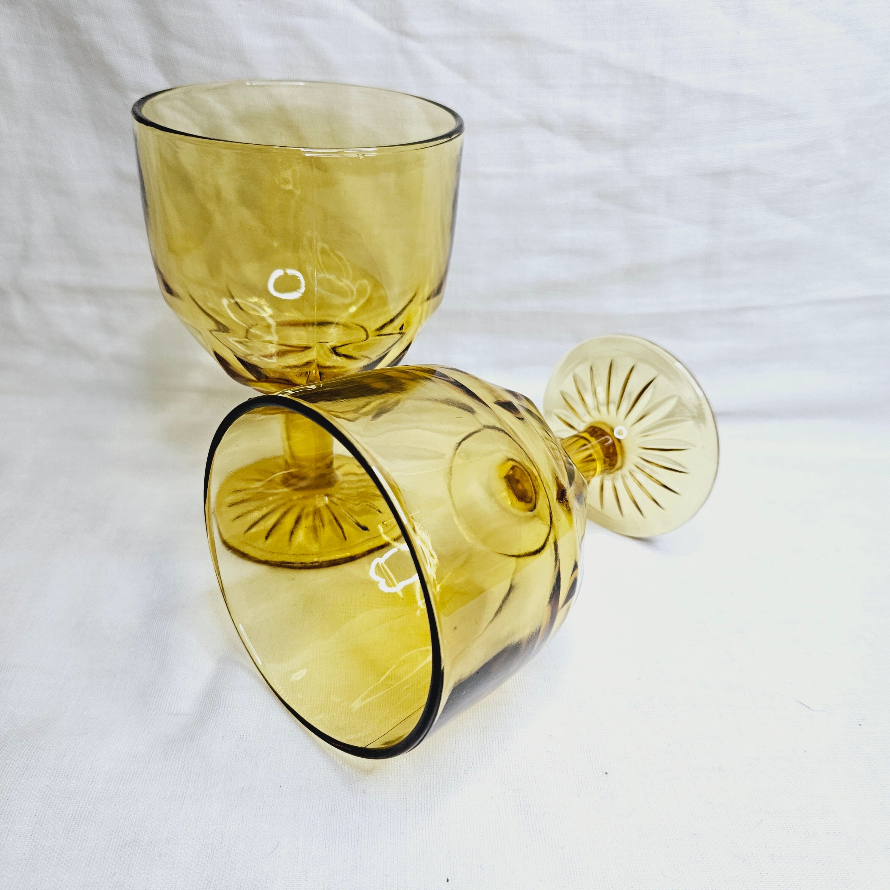Amber Glass Thumbprint Goblets, Vintage Bartlett Collins Amber ...
