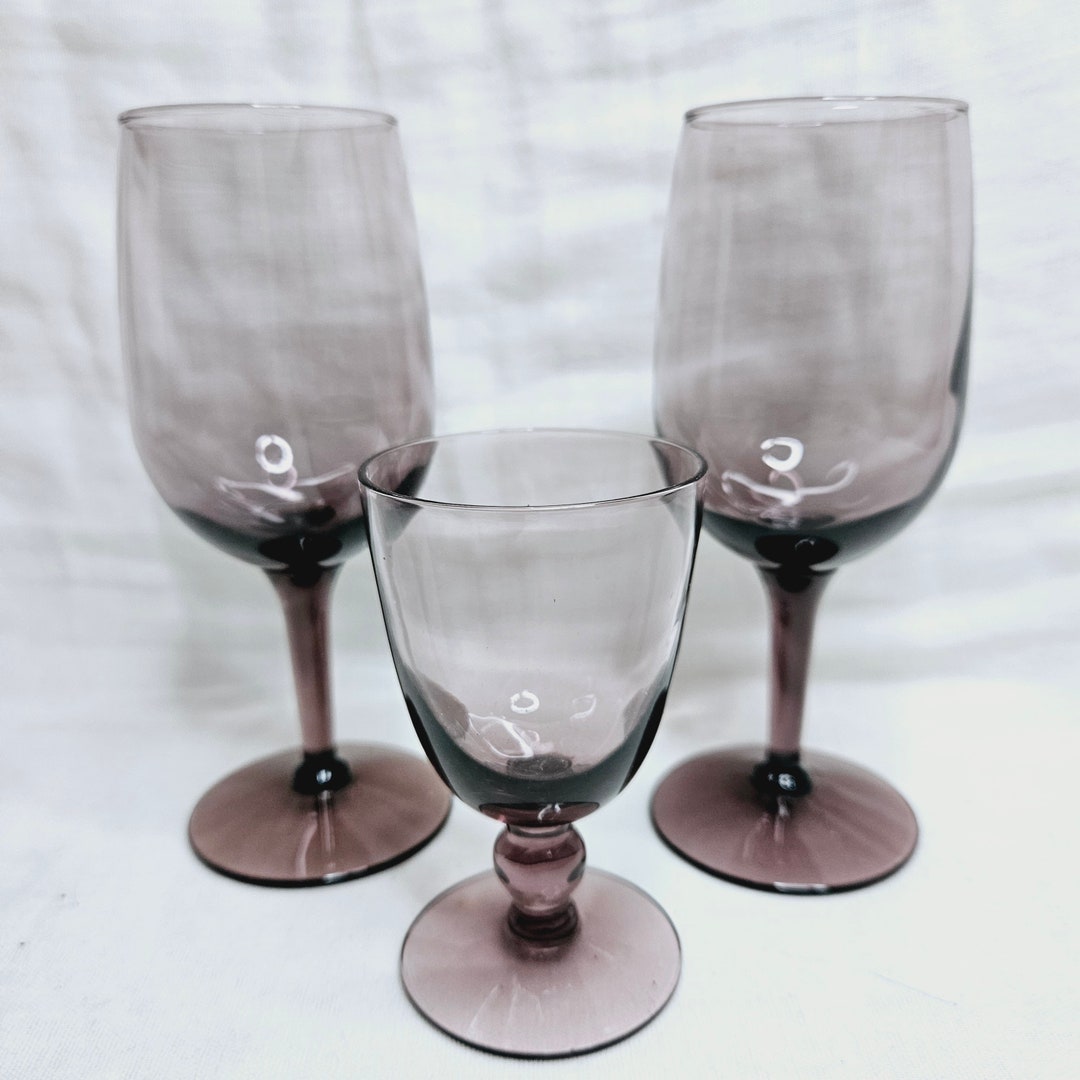 Vintage Plum Purple Cordial and Wine Glass Set, Purple Colored Stemware ...