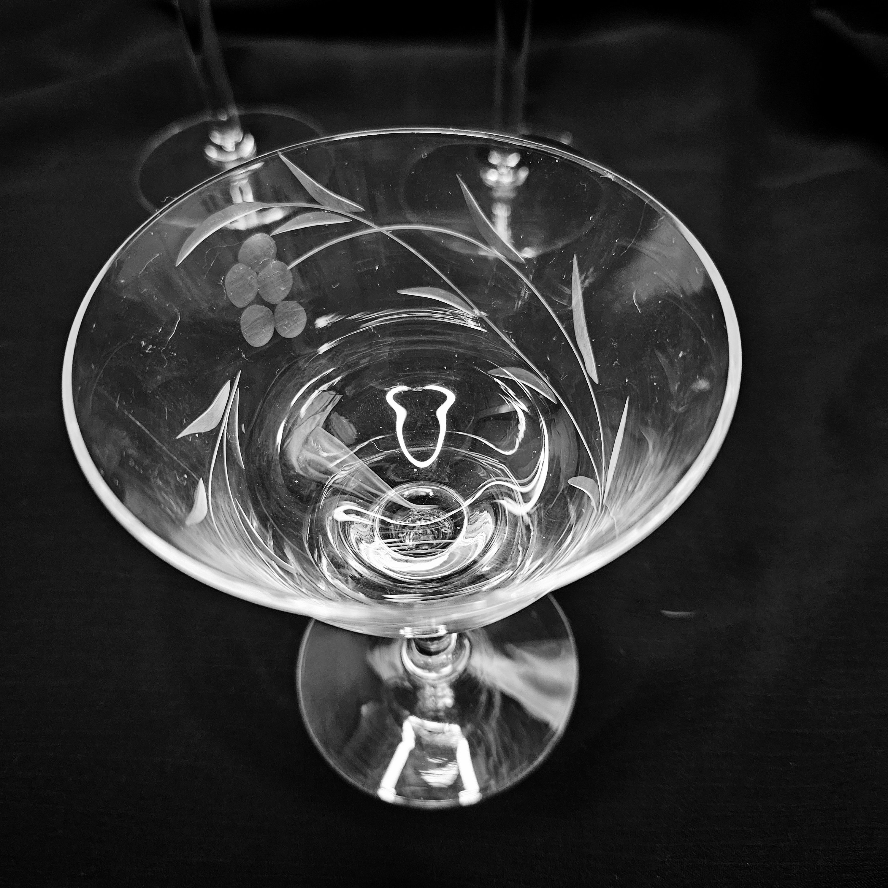 Vintage Wheel Cut Stemware Sets, Wheel Cut Floral Etched Stemware - Etsy