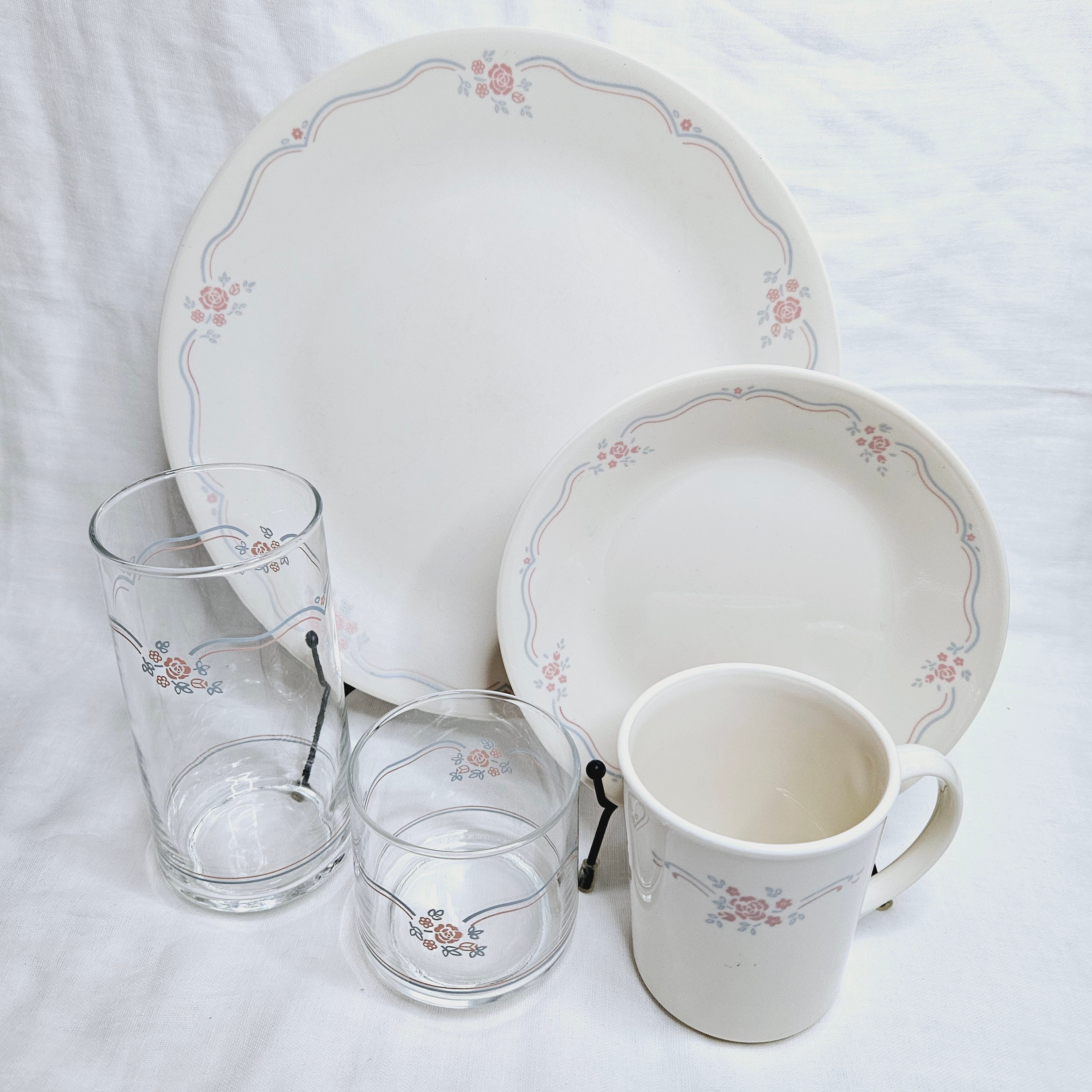 Vintage Corelle Sandstone Glass Dinnerware: English Breakfast Rose ...