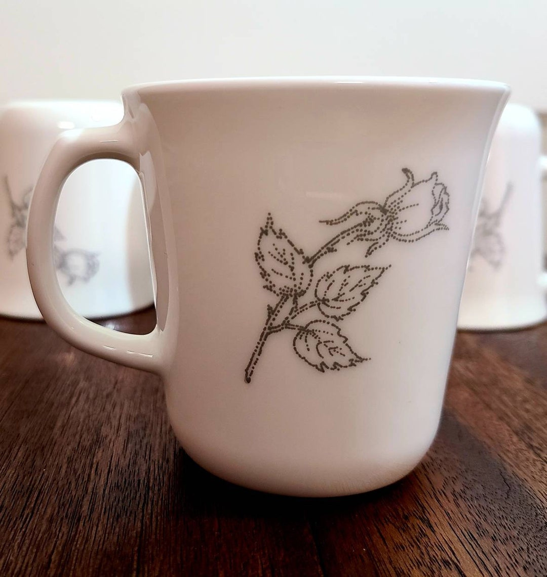 Vintage Corelle Gray Rose Mug: Vitrelle Glass Coffee Cup - Etsy