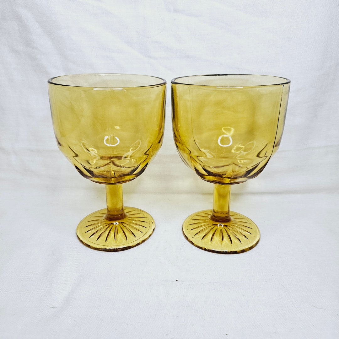 Amber Glass Thumbprint Goblets, Vintage Bartlett Collins Amber ...