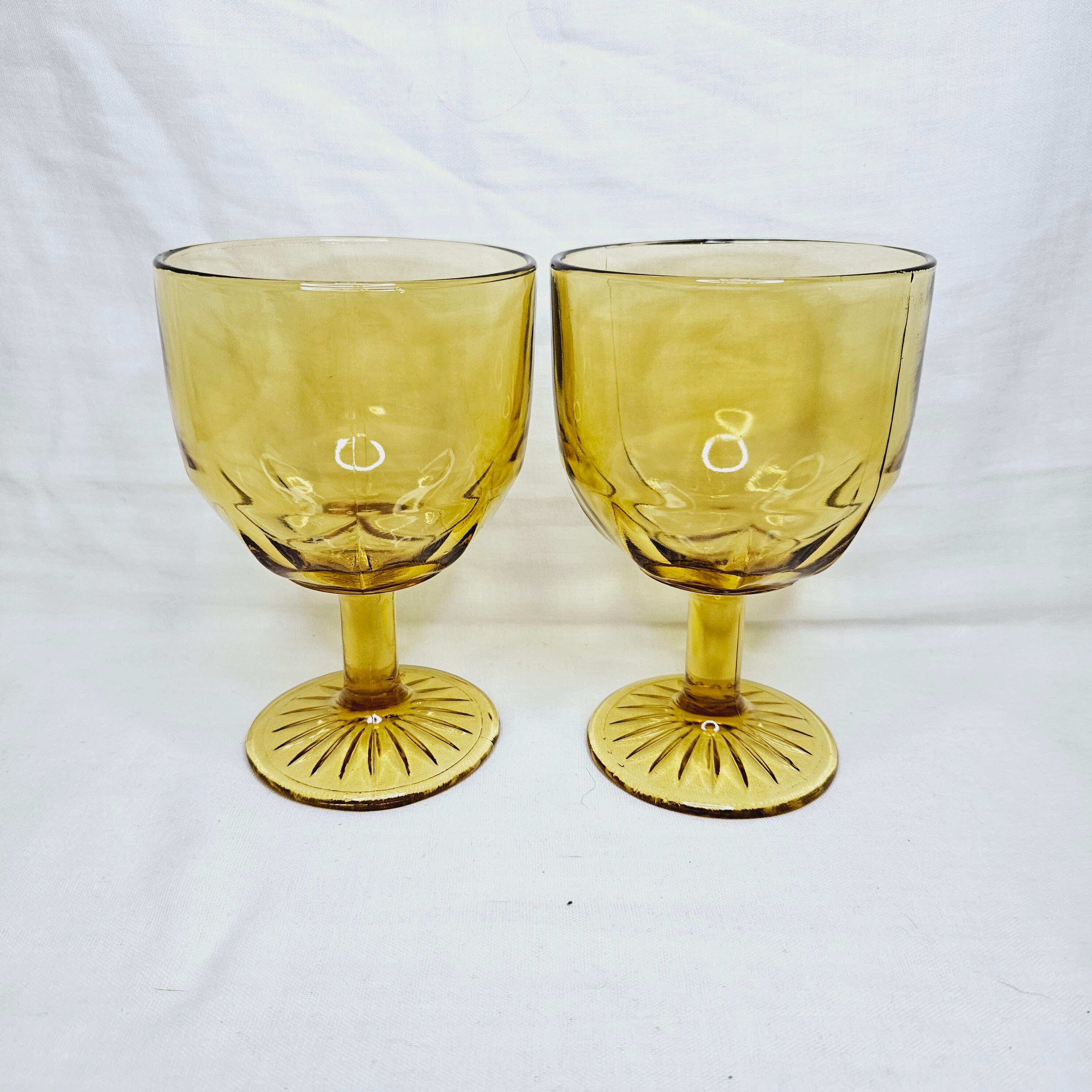 Amber Glass Thumbprint Goblets, Vintage Bartlett Collins Amber ...