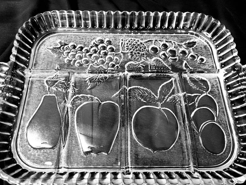 Vintage Glass Divided Relish Tray With Handles and 5 Sections. Indiana ...