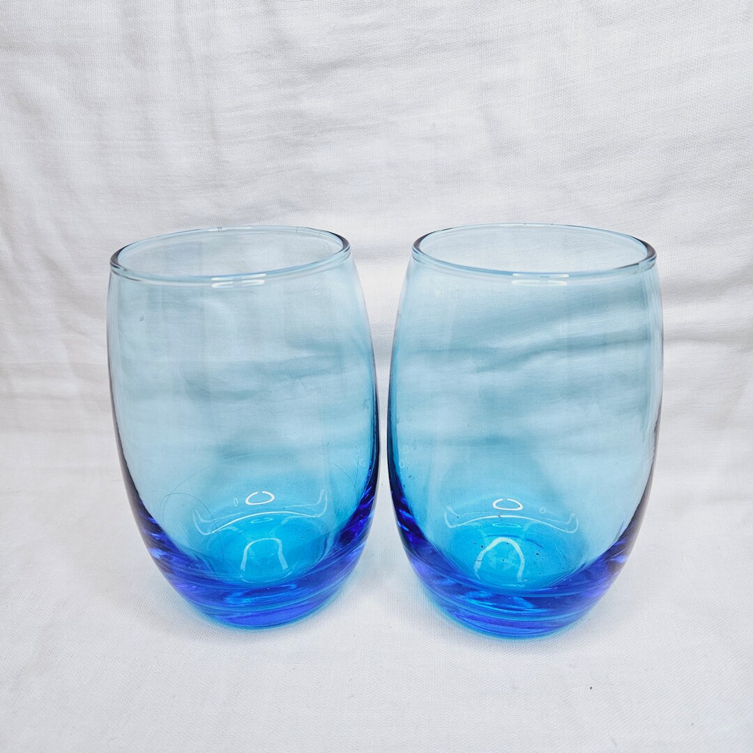 Blue Roly Poly Glasses Set of 2, Cristar in Mikonos Blue Stemless Wine ...