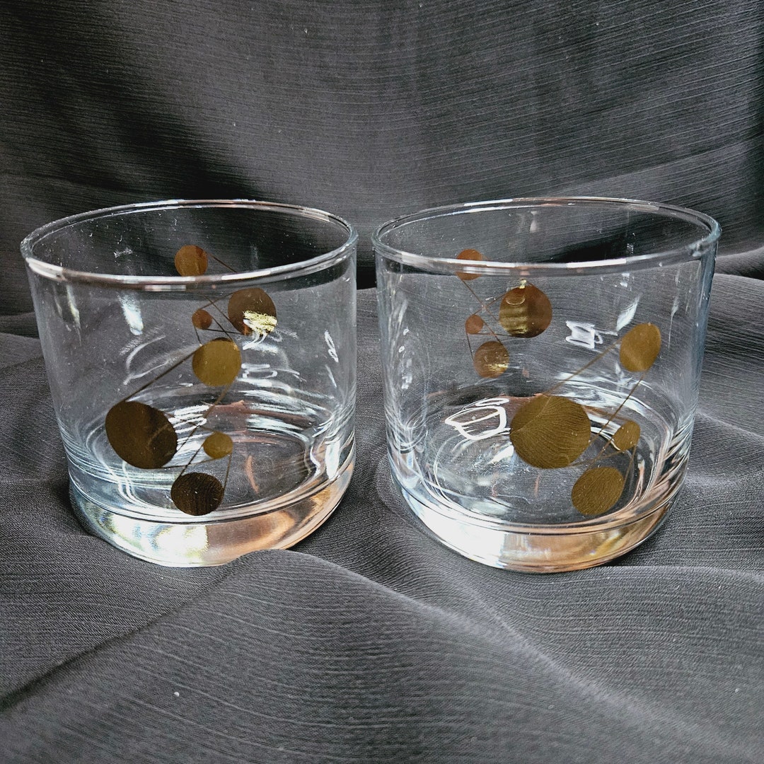 Mid Century Gold Leaf Gears Old Fashion Glasses Set of 2, Libbey Gold ...