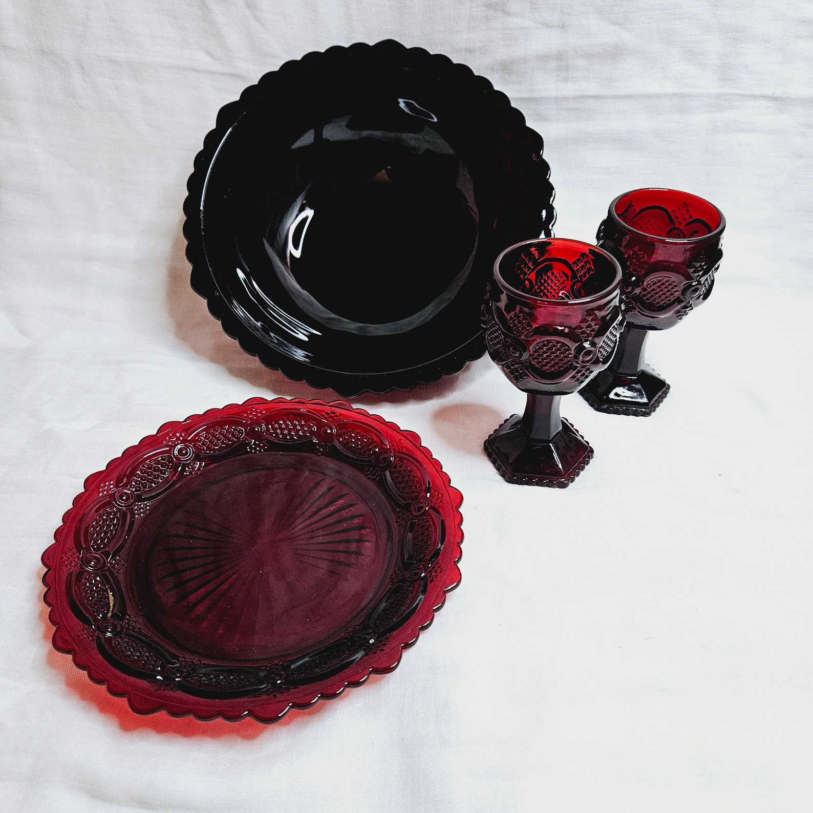 Ruby Red Glass Dinnerware, Vintage Avon Cape Cod Ruby Red Dinnerware - Etsy