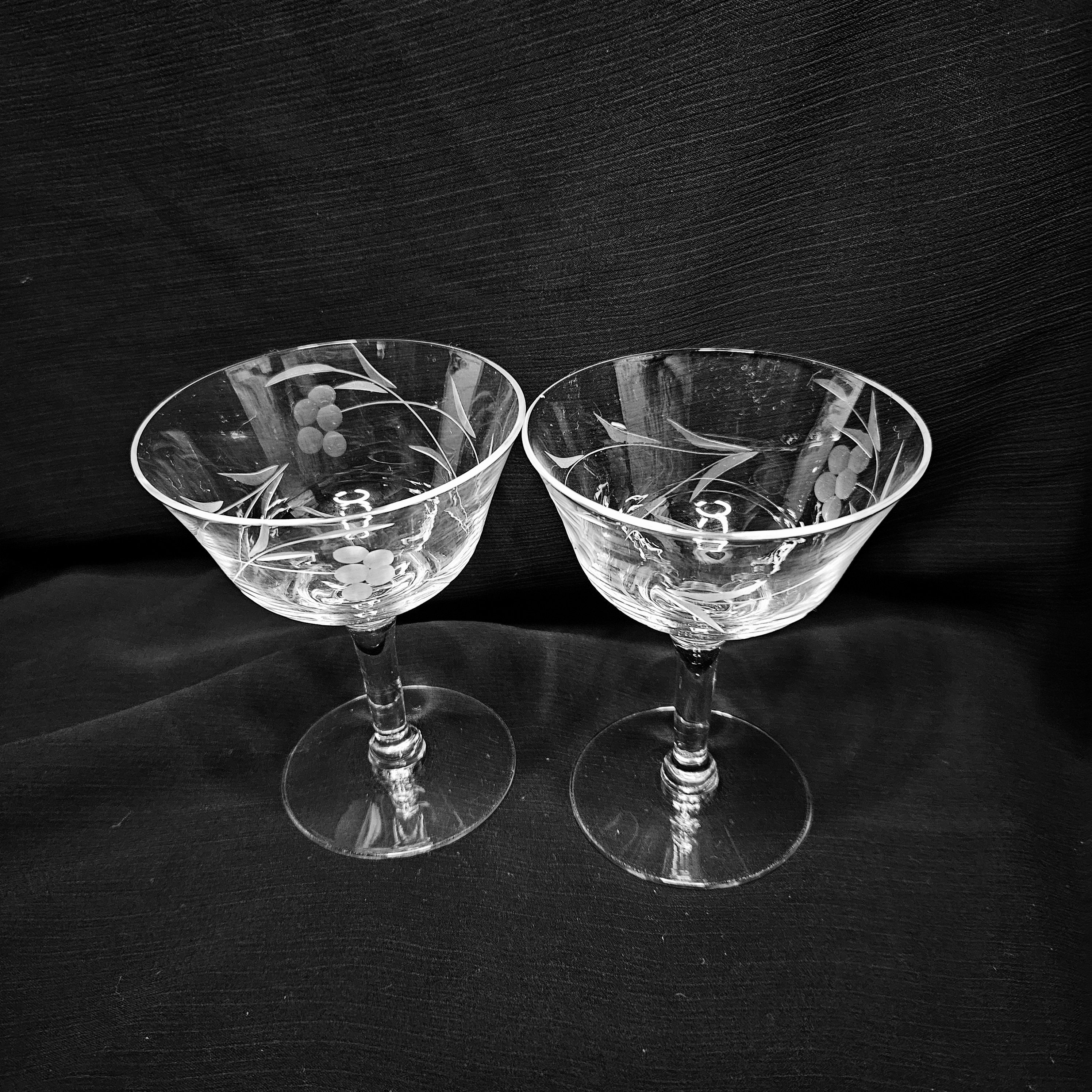 Vintage Wheel Cut Stemware Sets, Wheel Cut Floral Etched Stemware - Etsy