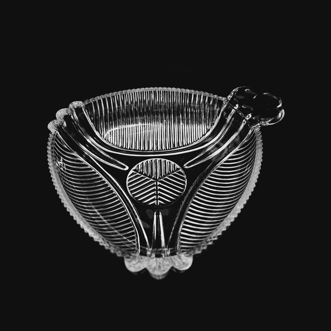 Small Vintage Art Deco Glass Bowl With Handle Hazel Atlas Glass Co Art Deco Triangular Dish
