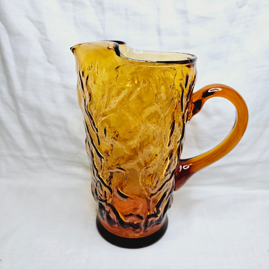 Vintage Seneca Amber Glass Pitcher: Rippled Driftwood Design - Etsy