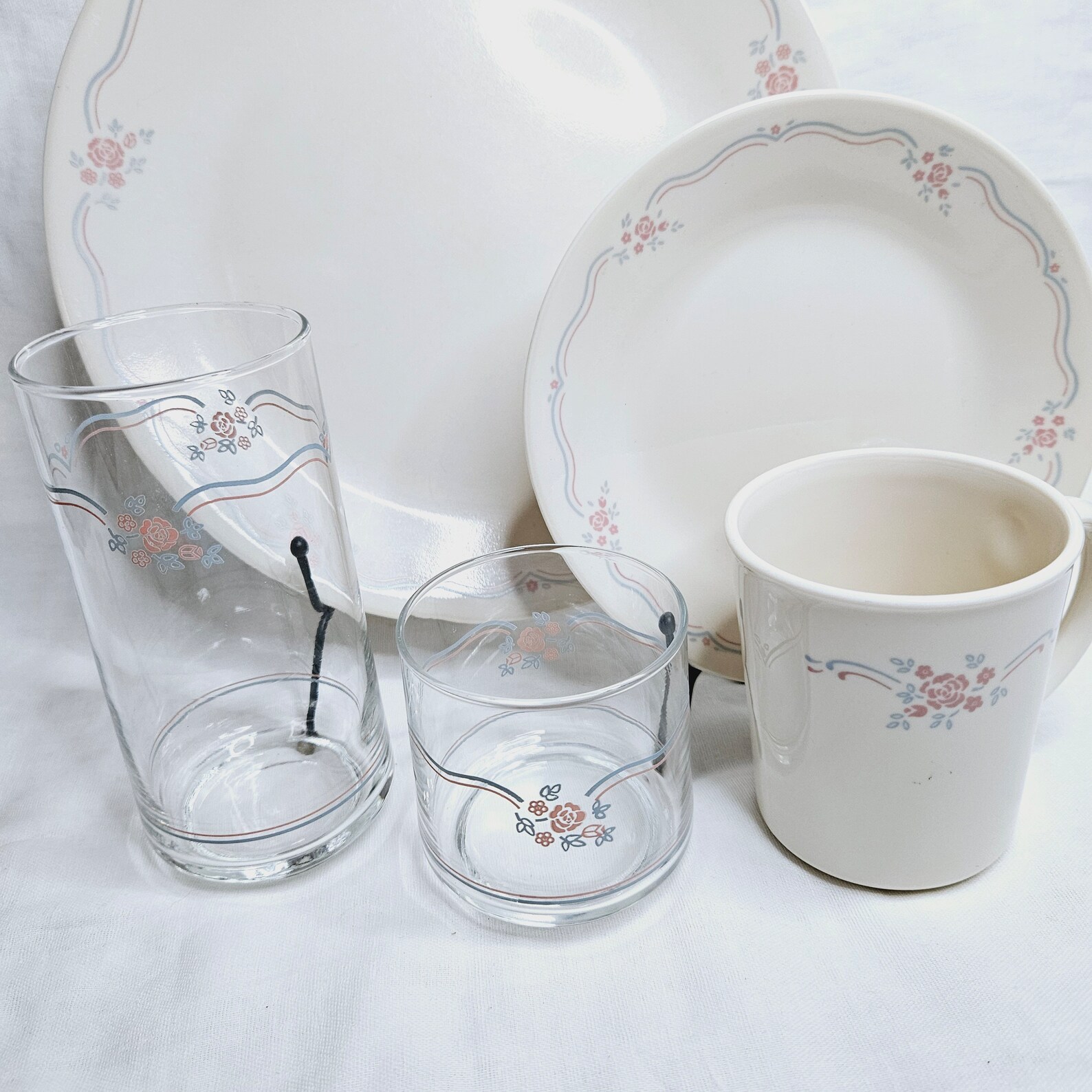 Vintage Corelle Sandstone Glass Dinnerware: English Breakfast Rose ...