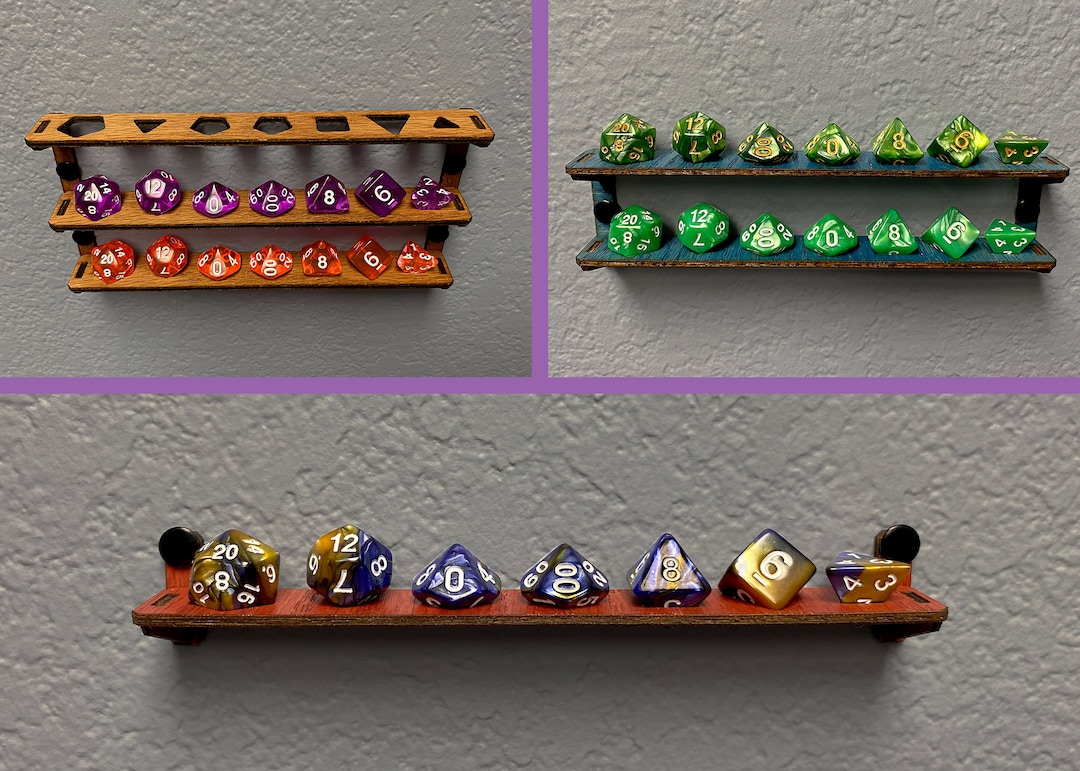 Wooden Wall Mounted Dice Holder and Display for Standard TTRPG Dice Set ...