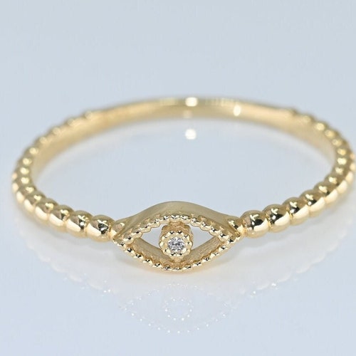 14K Gold Evil Eye Ring Dainty Ring Evil Eye Jewelry Pinky - Etsy