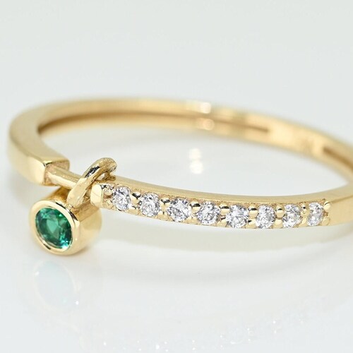 14k Solid Gold Dainty Charm Ring Real Gold Premium Dangle - Etsy
