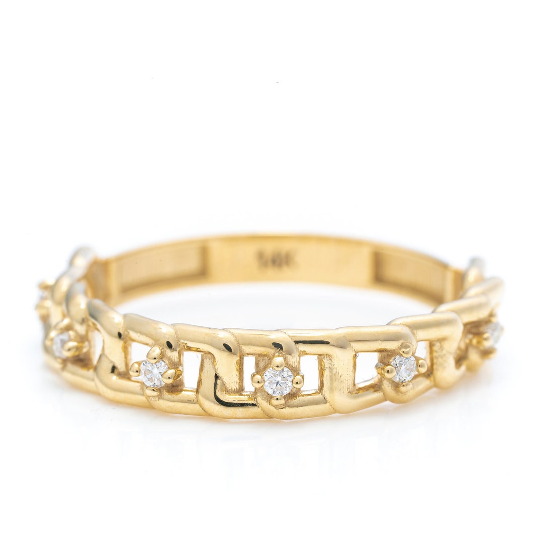 14k Solid Gold Chain Ring: Handmade Moissanite Band - Etsy
