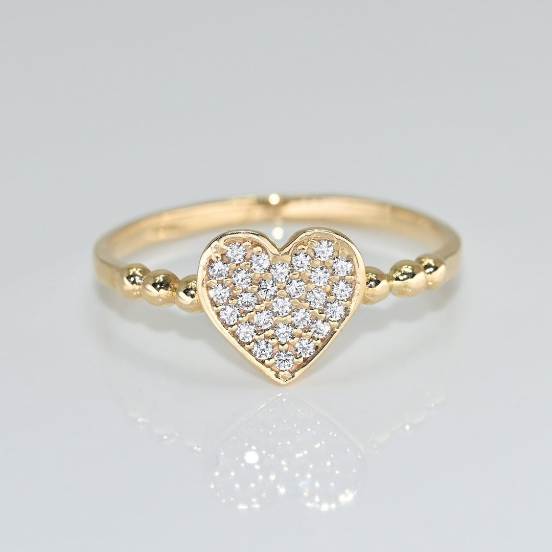 14k Solid Gold Heart Ring, Real Gold Unique Design Heart Ring, Handmade ...