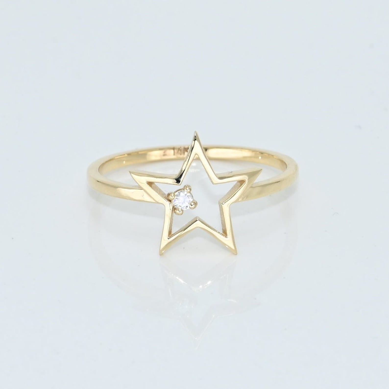 14k Solid Gold Star Ring, Real Gold Celestial Ring, Handmade Premium ...