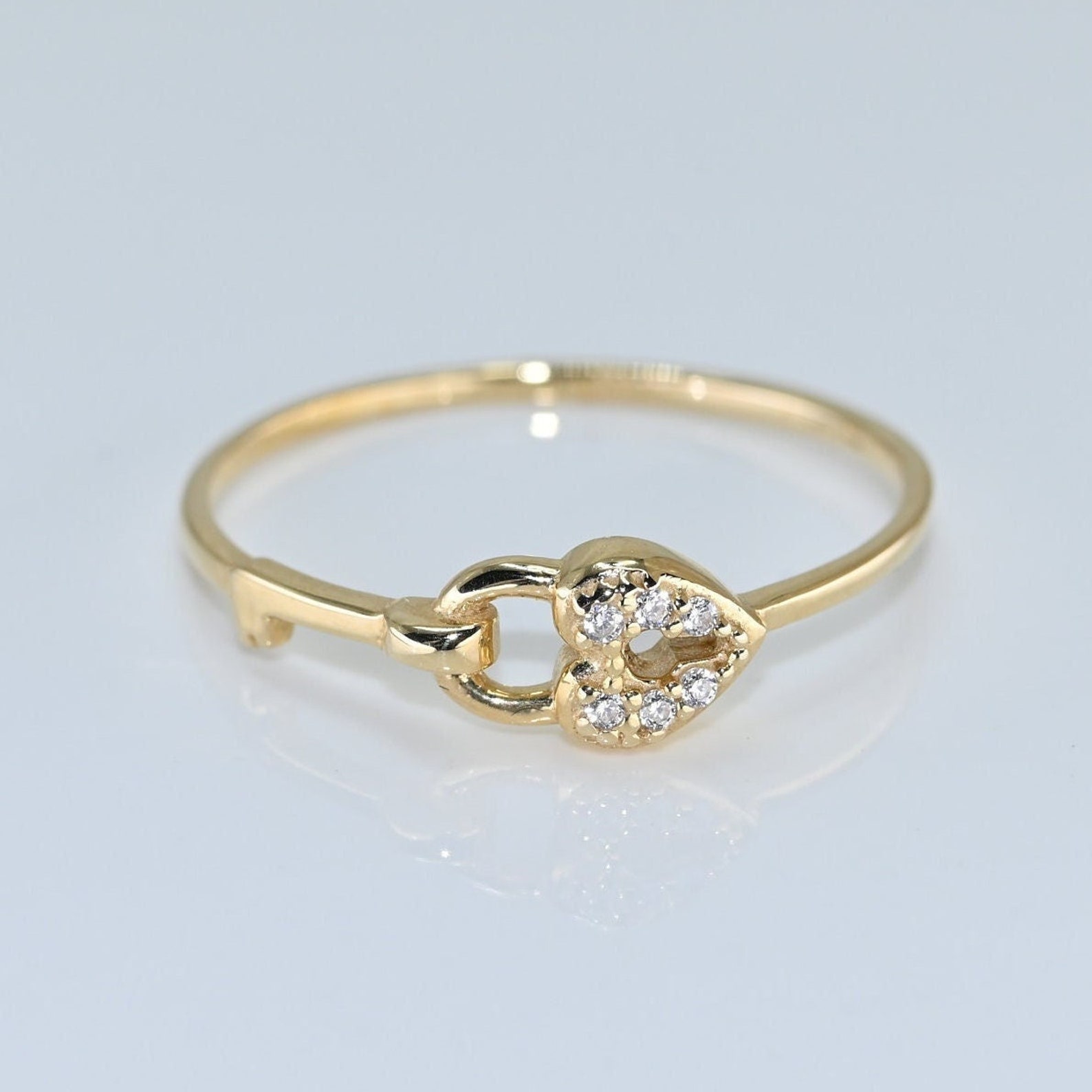 14k Solid Gold Key and Lock Ring, Real Gold Dainty Ring, Handmade ...