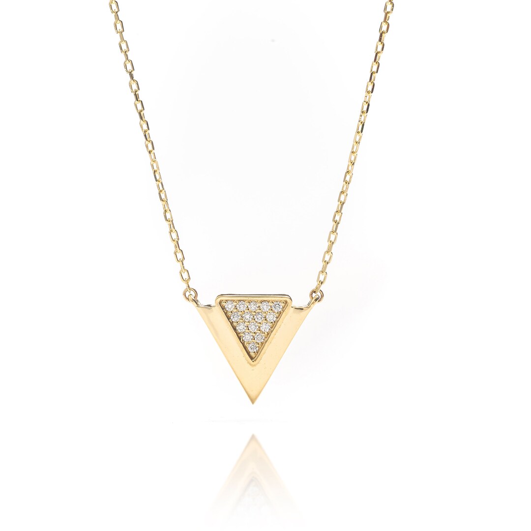 Solid Gold Triangle Necklace, Real Gold Trigon Necklace, Premium V ...
