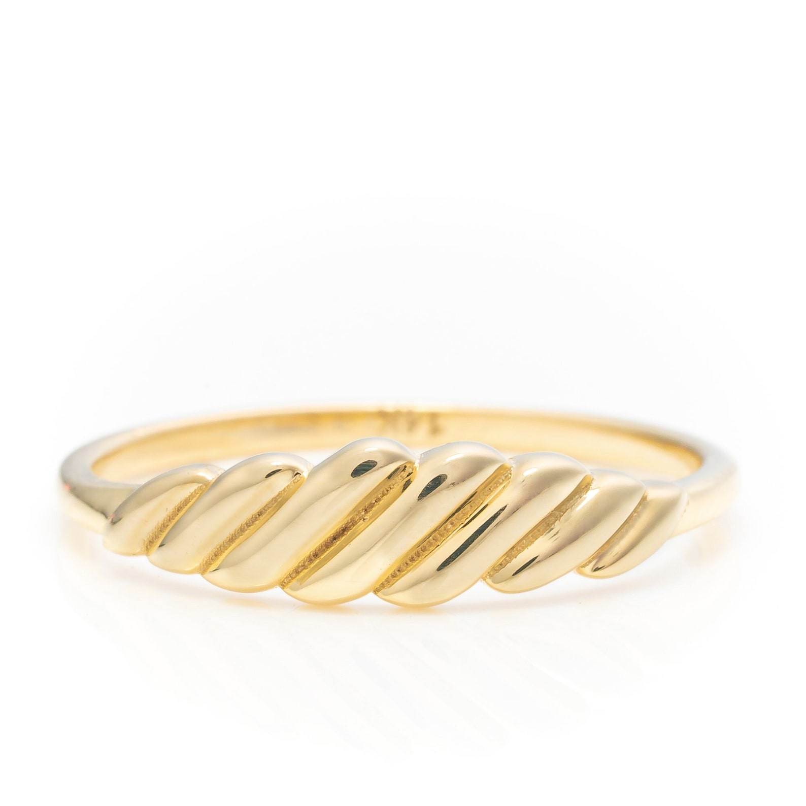 14k Solid Gold Croissant Dome Ring, Real Gold Chunky Wedding Band ...