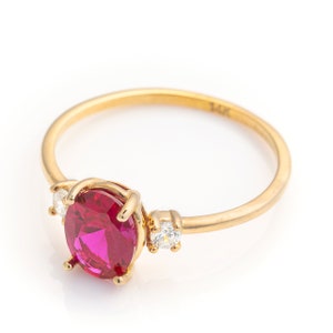 14k Solid Gold Oval Ruby Ring, Real Gold Premium Ruby Band for Her ...