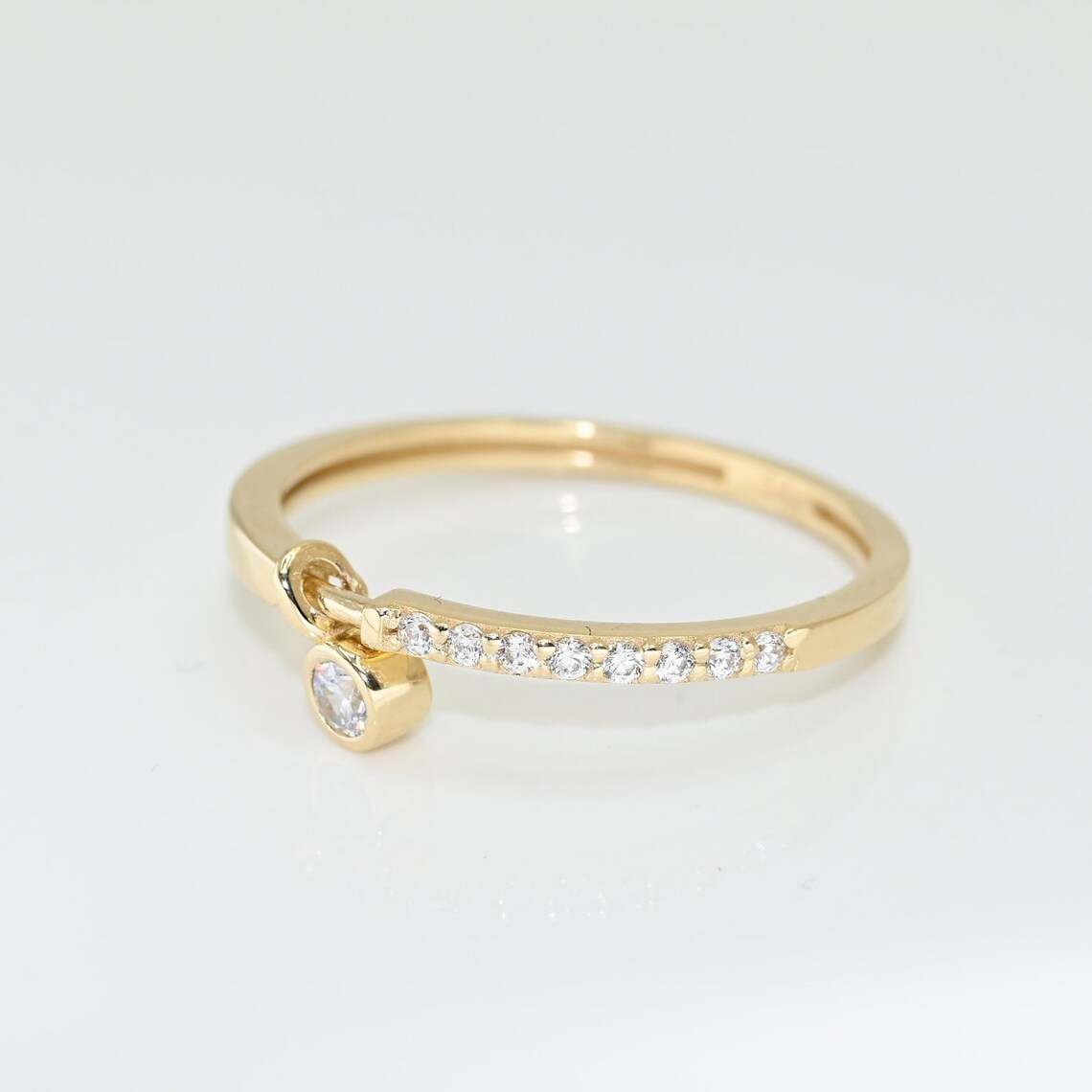 14k Solid Gold Dainty Charm Ring Real Gold Premium Dangle - Etsy
