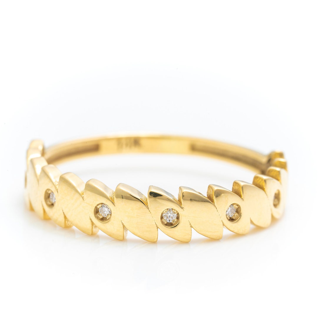 Solid Gold Marquise Tiles Ring, Real Gold Unique Design Marquise Band ...