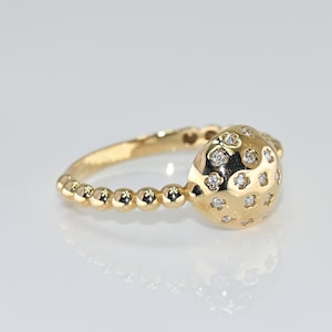 14k Solid Gold Dome Ring, Real Gold Unique Design Round Ring, Handmade ...