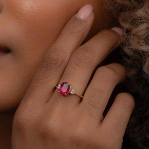 14k Solid Gold Oval Ruby Ring, Real Gold Premium Ruby Band for Her ...
