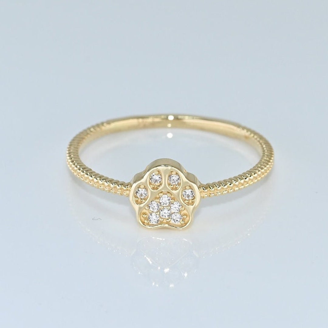 14k Solid Gold Paw Ring, Real Gold Pet Paw Band, Handmade Premium Fine ...