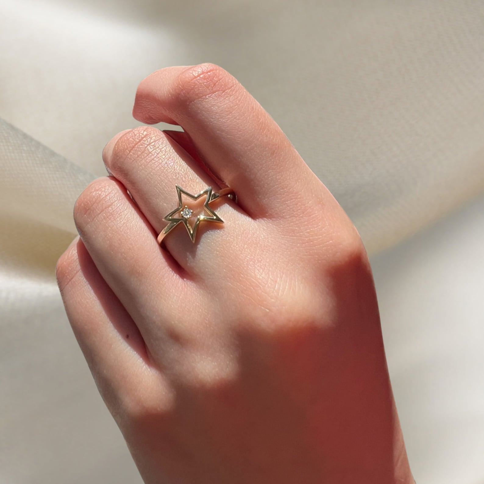 14k Solid Gold Star Ring, Real Gold Celestial Ring, Handmade Premium ...