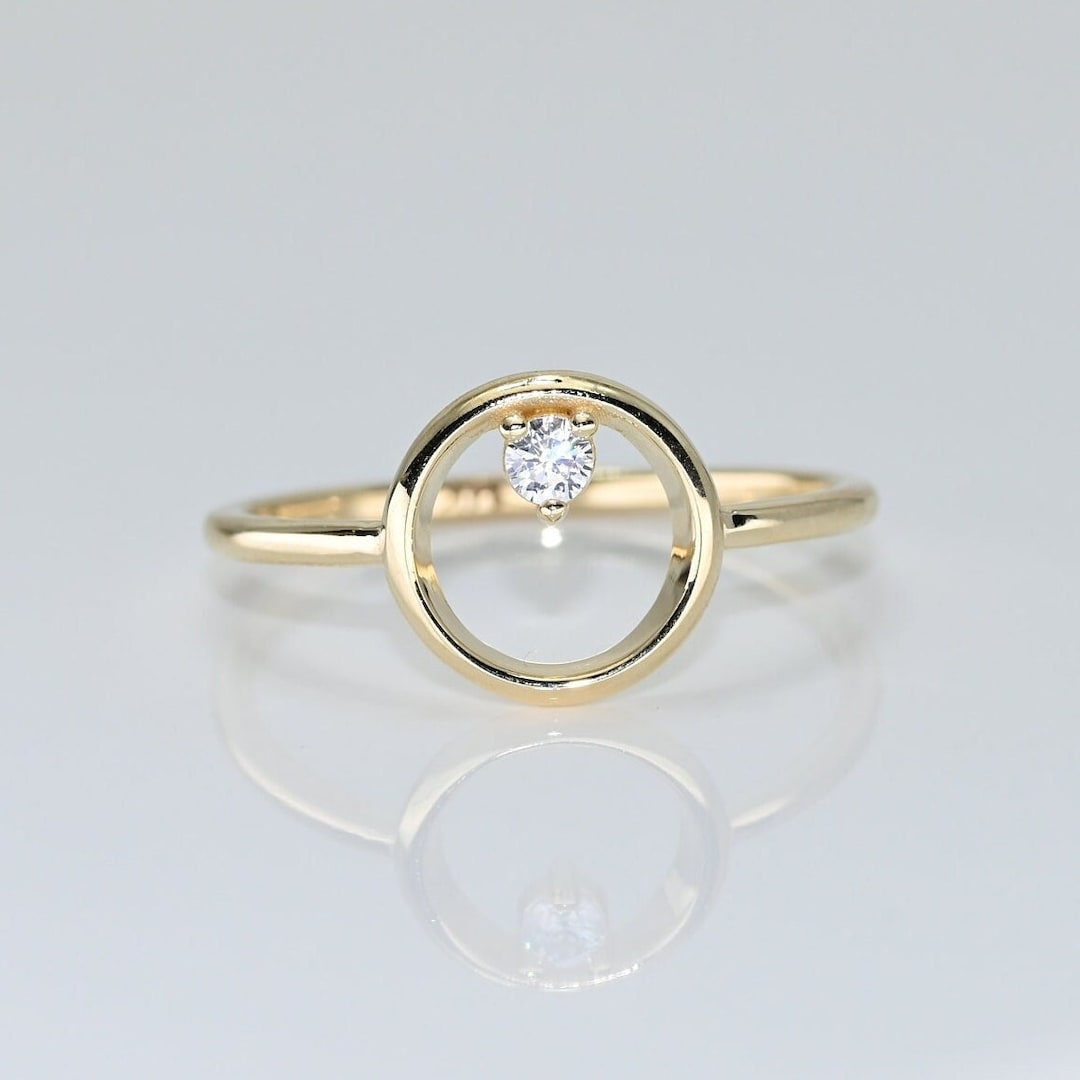 14k Solid Gold Open Circle Ring, Real Gold Round Ring, Handmade Premium ...