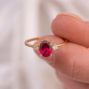 14k Solid Gold Oval Ruby Ring, Real Gold Premium Ruby Band for Her ...