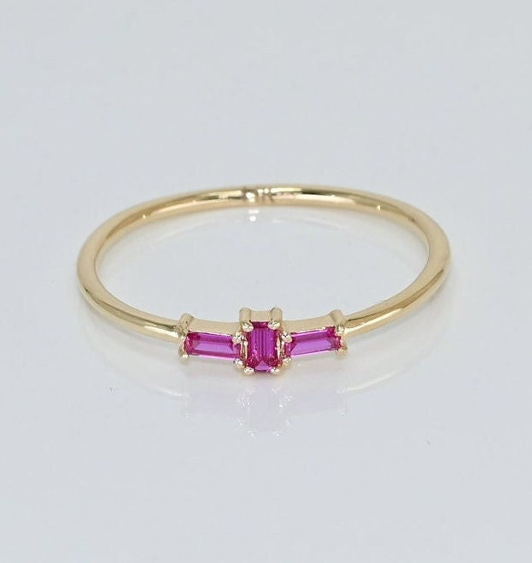 Solid Gold Ruby Baguette Ring: Dainty Stackable Fine Jewelry - Etsy