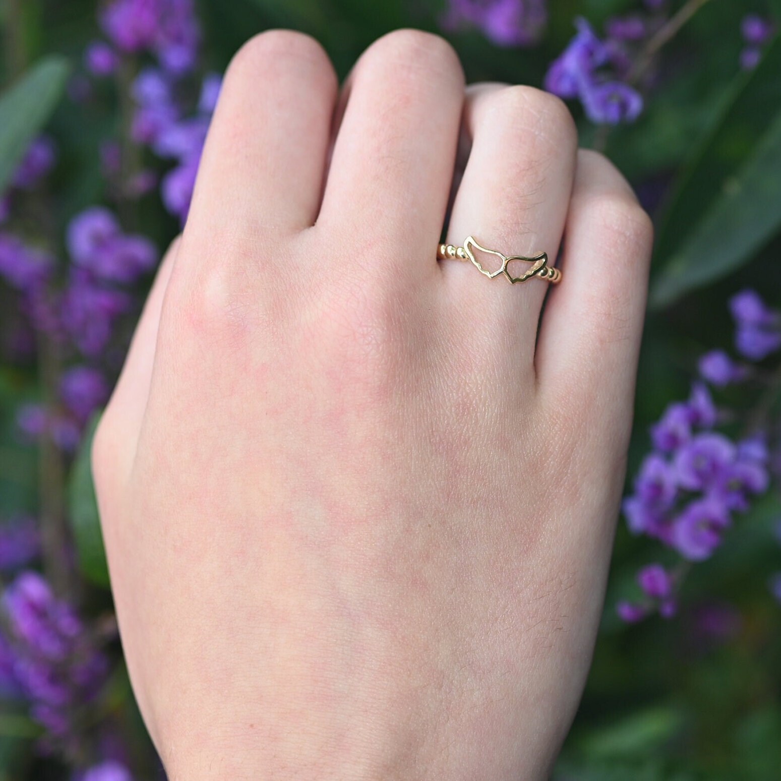 14k Solid Gold Angel Wings Ring, Real Gold Guardian Angel Ring ...