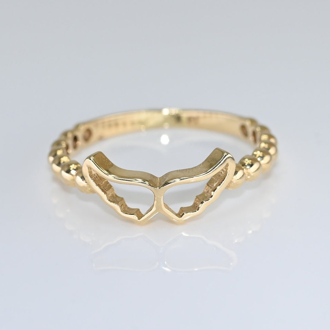 14k Solid Gold Angel Wings Ring, Real Gold Guardian Angel Ring ...