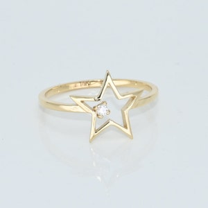 14k Solid Gold Star Ring, Real Gold Celestial Ring, Handmade Premium ...