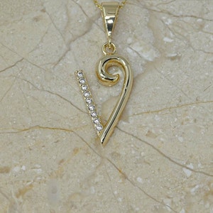 Solid Gold Letter V Necklace: Moissanite Initial Pendant, Handmade ...