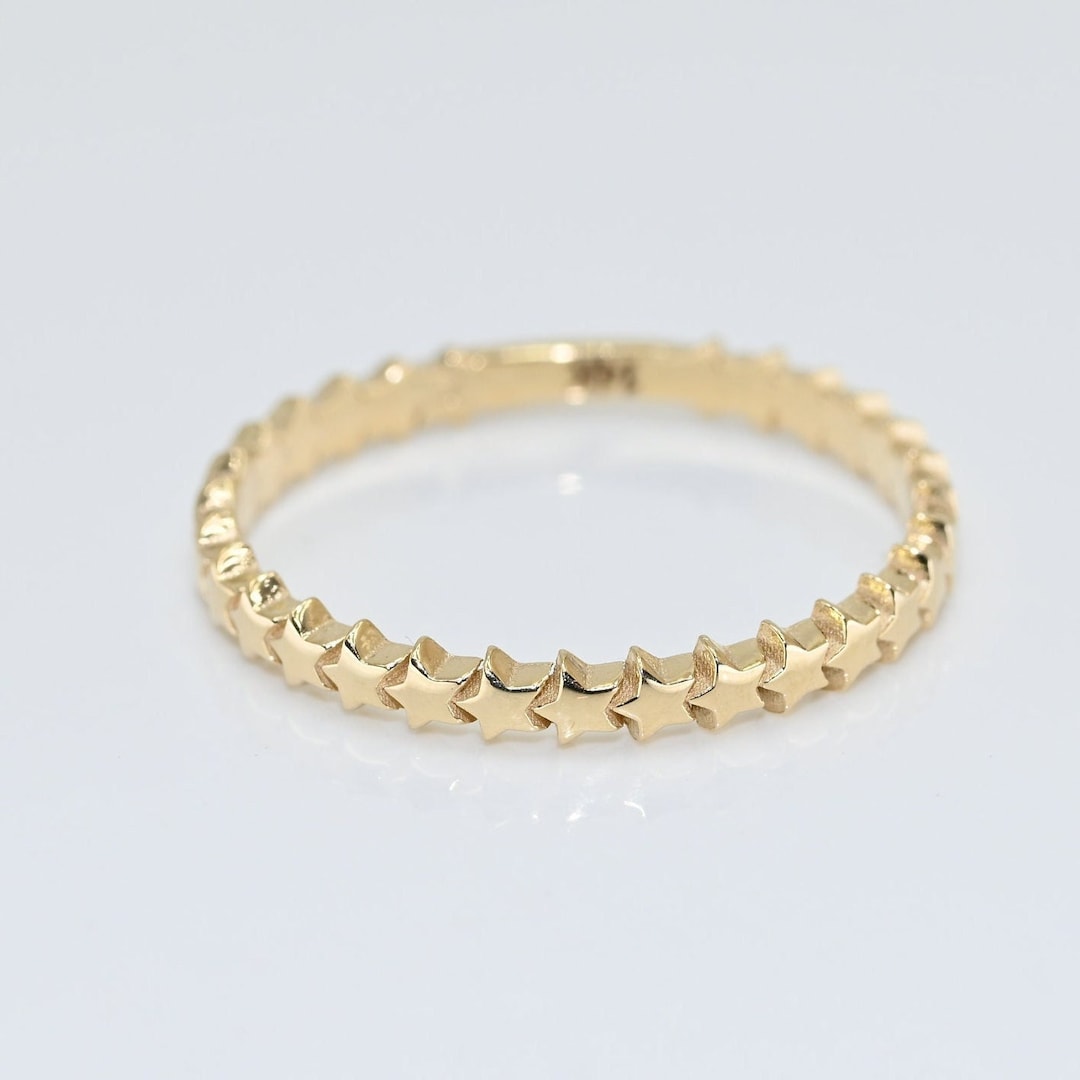 14k Solid Gold Star Ring, Real Gold Dainty Stackable Band, Handmade ...