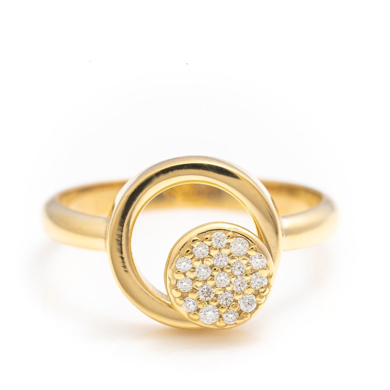 14k Solid Gold Round Ring, Real Gold Unique Design Circle Ring ...