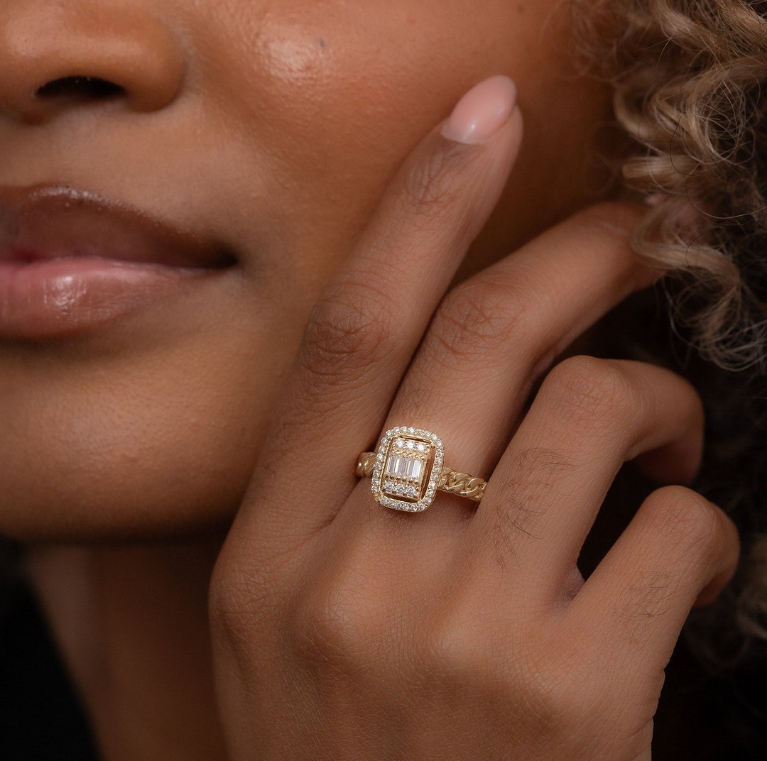 14k Solid Gold Art Deco Ring / Real Gold Unique Design Ring - Etsy